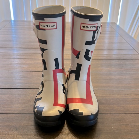 Hunter | Shoes | Hunter Red White Black Exploded Logo Original Short Rain Boots | Poshmark